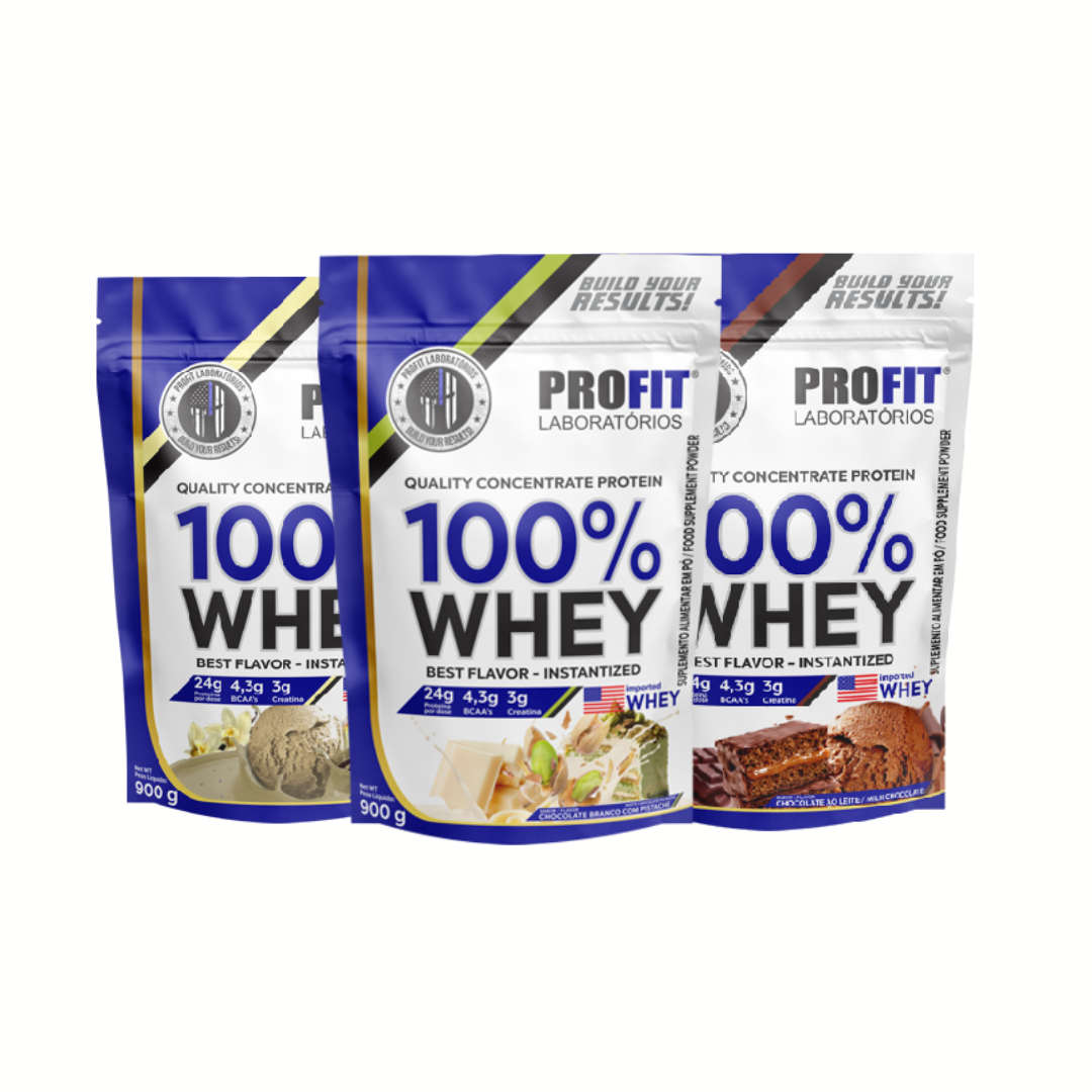 KIT 3 UNIDADES 100% WHEY CONCENTRADO PROTEIN PROFIT